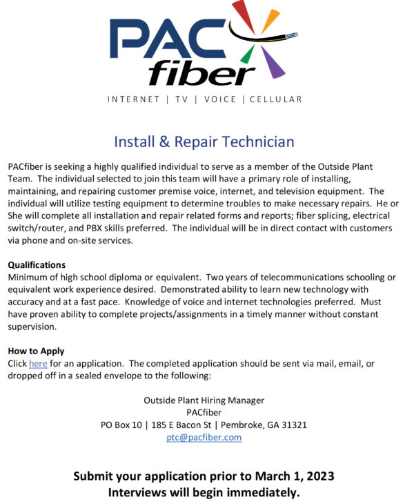 Careers – PAC Fiber – Pembroke Advanced Communications